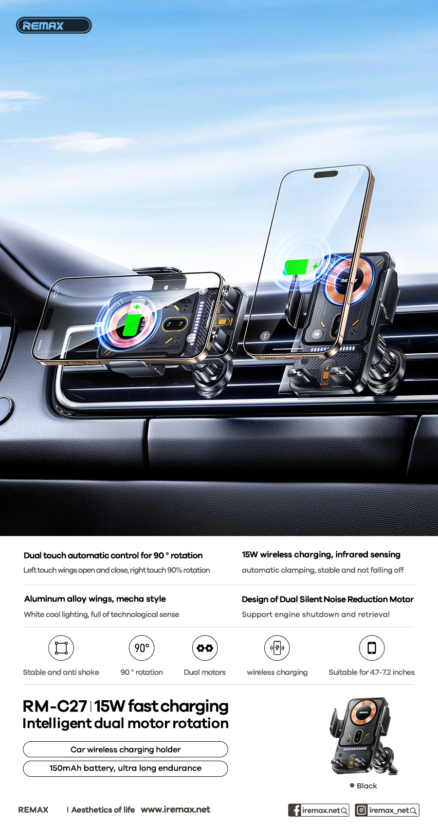Giá Đỡ Sạc Không Dây Khe Máy Lạnh Xe Ô TÔ REMAX RM-C27. G.itx2///DL - LINH KIỆN LÂM MUSIC