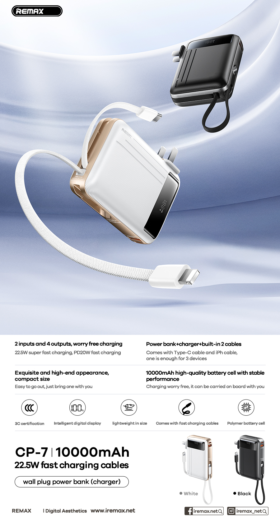 Pin Dự Phòng Sạc Nhanh 22.5W Remax CP-7 10.000mAh - LINH KIỆN LÂM MUSIC